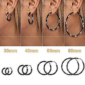 Bestyle 40mm Medium Black Twisted Hoop Earrings for Gilrs, Daliy Wear Minimalism Jewelry, Gift for Mom Mother Wife Daughter Girlfriends