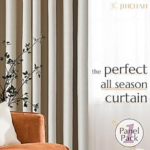 jinchan Textured Curtain for Bedroom Room Darkening Extra Wide for Room DividerThermal Curtain Living Room Linen Look Textured Thermal Insulated Curtain Grommet 1 Panel 100" W* 84" L Greyish Beige