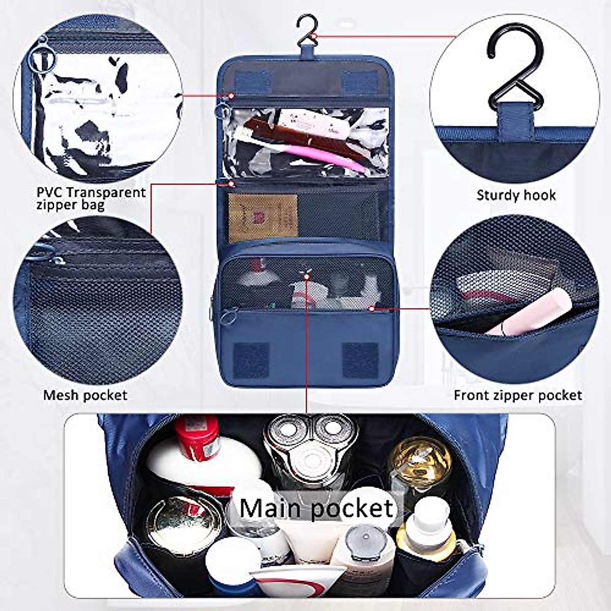 VOCUS Hanging Toiletry Bag for Men and Women Travel Portable Bathroom Toiletry Storage Bags Waterproof Cosmetics Makeup and Toiletries Organizer Kit with Hook