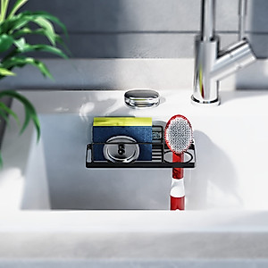 iSPECLE Sponge Holder with Suction Cups, 3-in-1 Sponge Holder for Kitchen Sink, Kitchen Sink Caddy, Dish Sponge Holder for Saving Space, Black