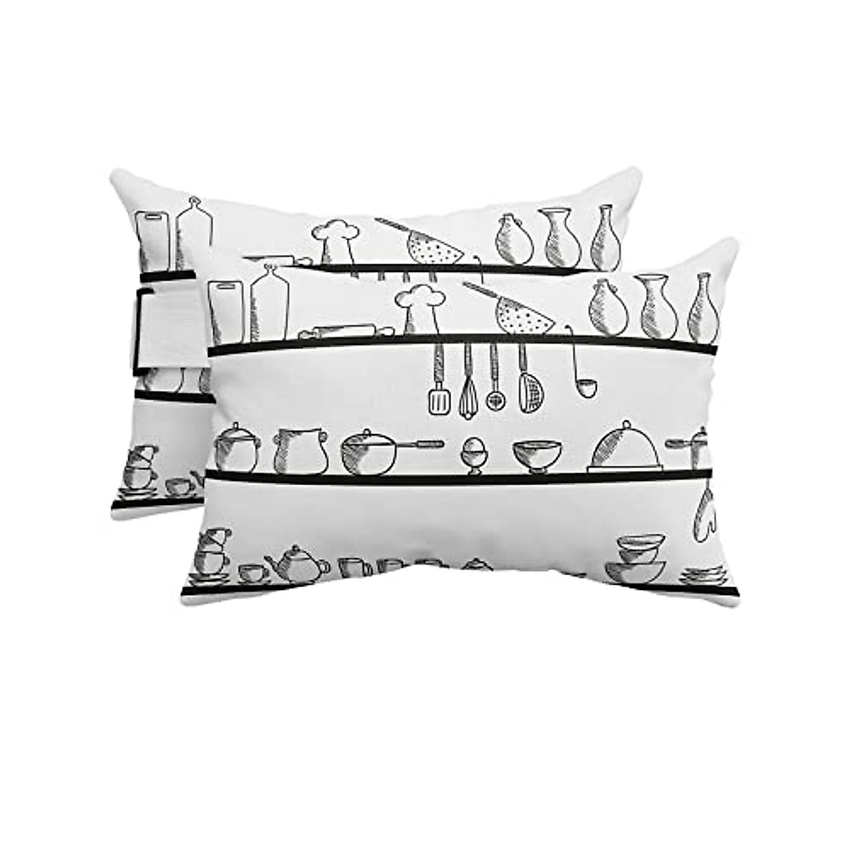 Recliner Head Pillow Ledge Loungers Chair Pillows with Insert Minimalism Pots and Pans on The Shelf Lumbar Pillow with Adjustable Strap Outside Patio Decorative Garden Cushion for Bench Couch, 2 PCS