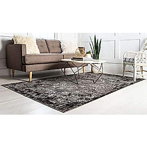 Unique Loom Outdoor Botanical Collection Area Rug - Manchester (9' x 12' 2" Rectangle, Light Gray/ Black)