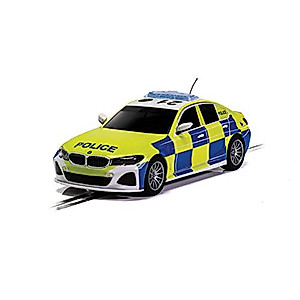 Scalextric BMW 330i M-Sport Police Car 1:32 Slot Race Car C4165, Yellow, Blue & White