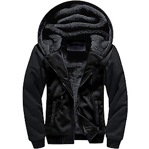 SWISSWELL Men Zipper Hoodie Thick Fleece Lined Jacket Warm Winter Coat Casual Heavyweight Sherpa Hooded Sweatshirt Black 2XL