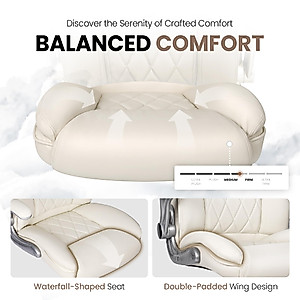 NEO CHAIR Office Chair Computer High Back Adjustable Flip-up Armrests Ergonomic Desk Chair Executive Diamond-Stitched PU Leather Swivel Task Chair with Armrests Lumbar Support (Ivory)