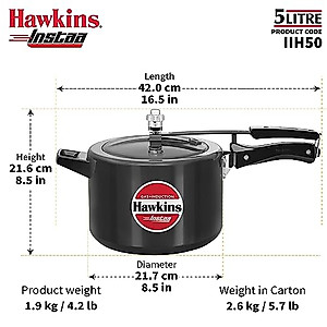 Hawkins 5 Litre Instaa Pressure Cooker, Induction Inner Lid Cooker, Tall Body Hard Anodised Cooker, Best Black Cooker, Black (IIH50)