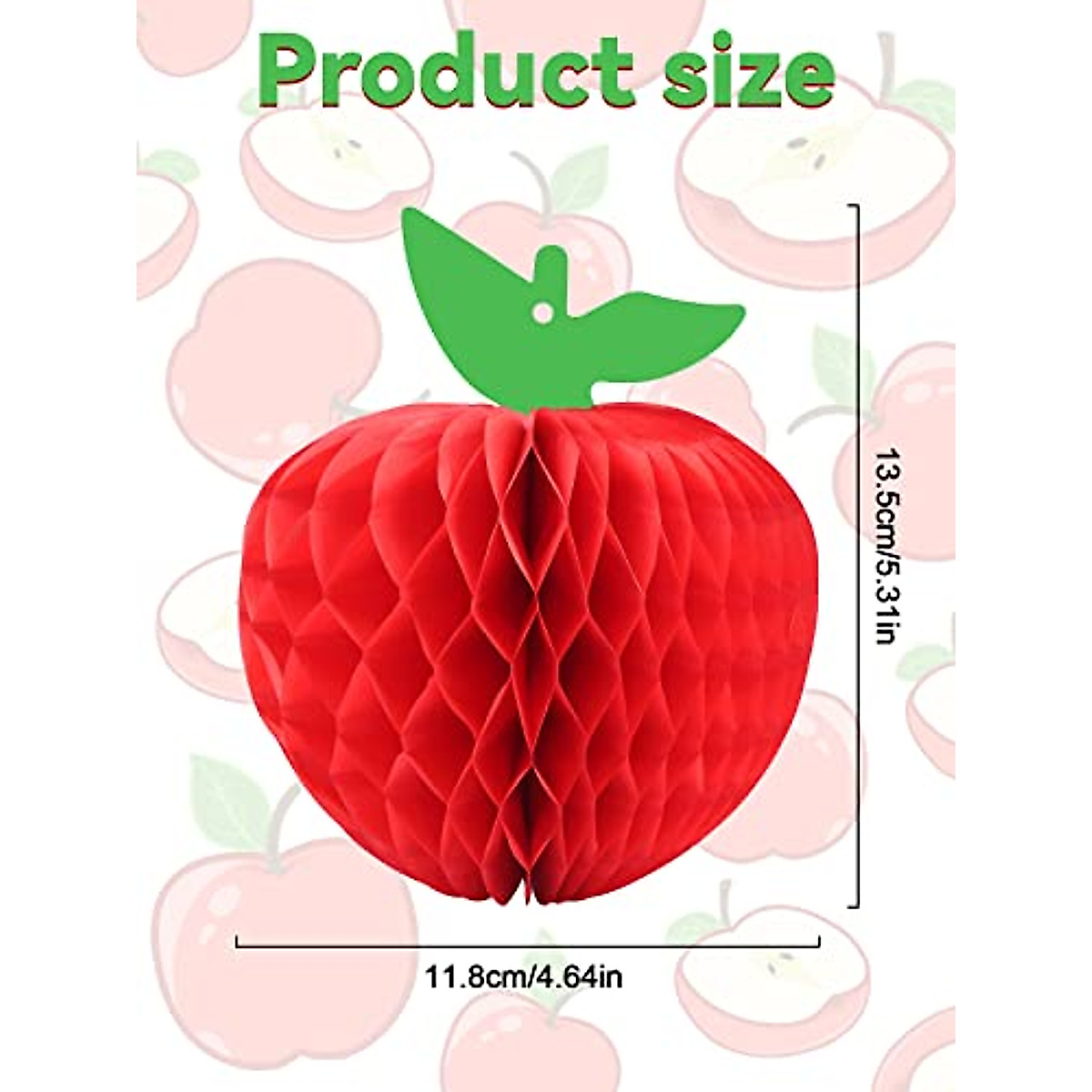 10 Packs Honeycomb Tissue Paper Apple, Kalolary Hanging Paper Apple Fruit Decoration for School Garden Room Baby Shower Birthday Party Decorations, Red (4 Inch)
