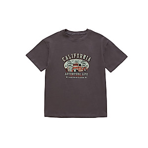 SOLY HUX Girl's Letter Graphic Tees T Shirts Short Sleeve Casual Summer Tops Mocha Brown 160