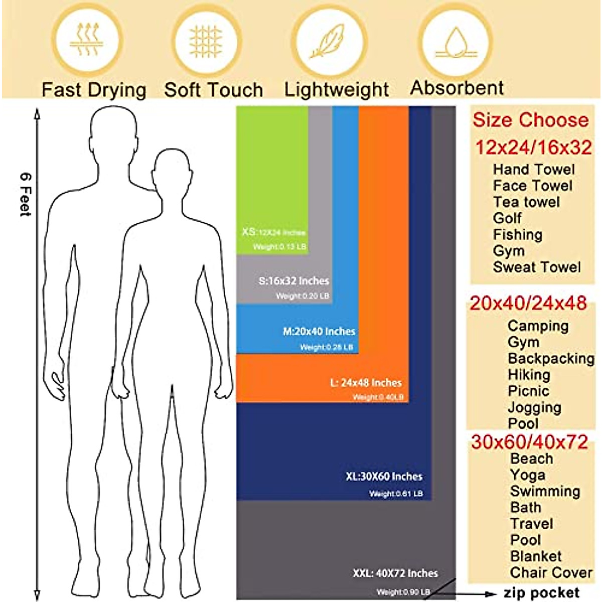 Rainleaf Microfiber Towel,Yellow,24 X 48 Inches