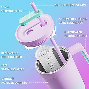 Fimibuke 40 oz Tumbler with Handle & Fruit Infuser, Stainless Steel Vacuum Insulated Cup with Lid & Straw, Water Infusion Bottle Cupholder Friendly Travel Mug Mothers Day Gifts for Mom Grandma Auntie