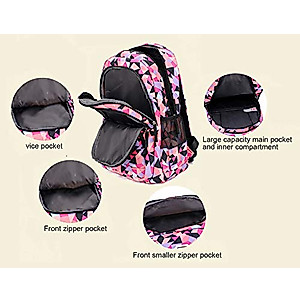 JiaYou Girl Geometric Printed Primary Junior High University School Bag Bookbag 3pcs Backpack Sets(2# Black-3pcs,35 L)