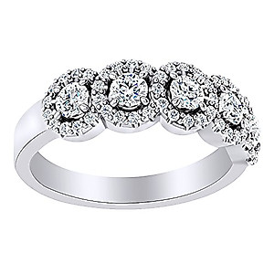 AFFY Natural Diamond Halo Style Engagement Wedding Ring in 14K Solid White Gold (0.75 Ct),Ring Size-8