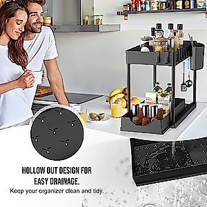 TMWHE Under Sink Storage Rack, Multifunctional Plastic Organizer, Slide-Out Design, 15.5"Lx8.5"Wx11.6"H, Black