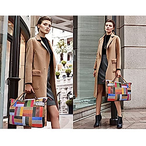 Segater® Women’s Genuine Leather Tote Multicolour Patchwork Hollow Shoulder Bag Cowhide Stitching Colorful Large Handbag Purses Multicoloured