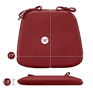 Basic Beyond Kitchen Chair Cushions Set of 4, U Shaped Memory Foam Chair Cushion with Ties, 17 x 16 inches Soft Plush Velvet Chair Pads for Dining Chairs(Red)