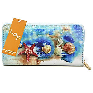 by you Women Holographic 3D Long Clutch Wallet Zipper Closure Card Slots Zippered Coin Pouch (SEASHELLS)