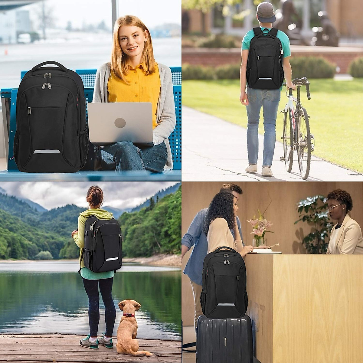 XQXA Backpack for Men,Travel Laptop Backpack with USB Charging/Headphone Port,Durable Water Resistant College School Backpack Laptop Bag for Women Fits 15.6 Inch Computer and Notebook,Black