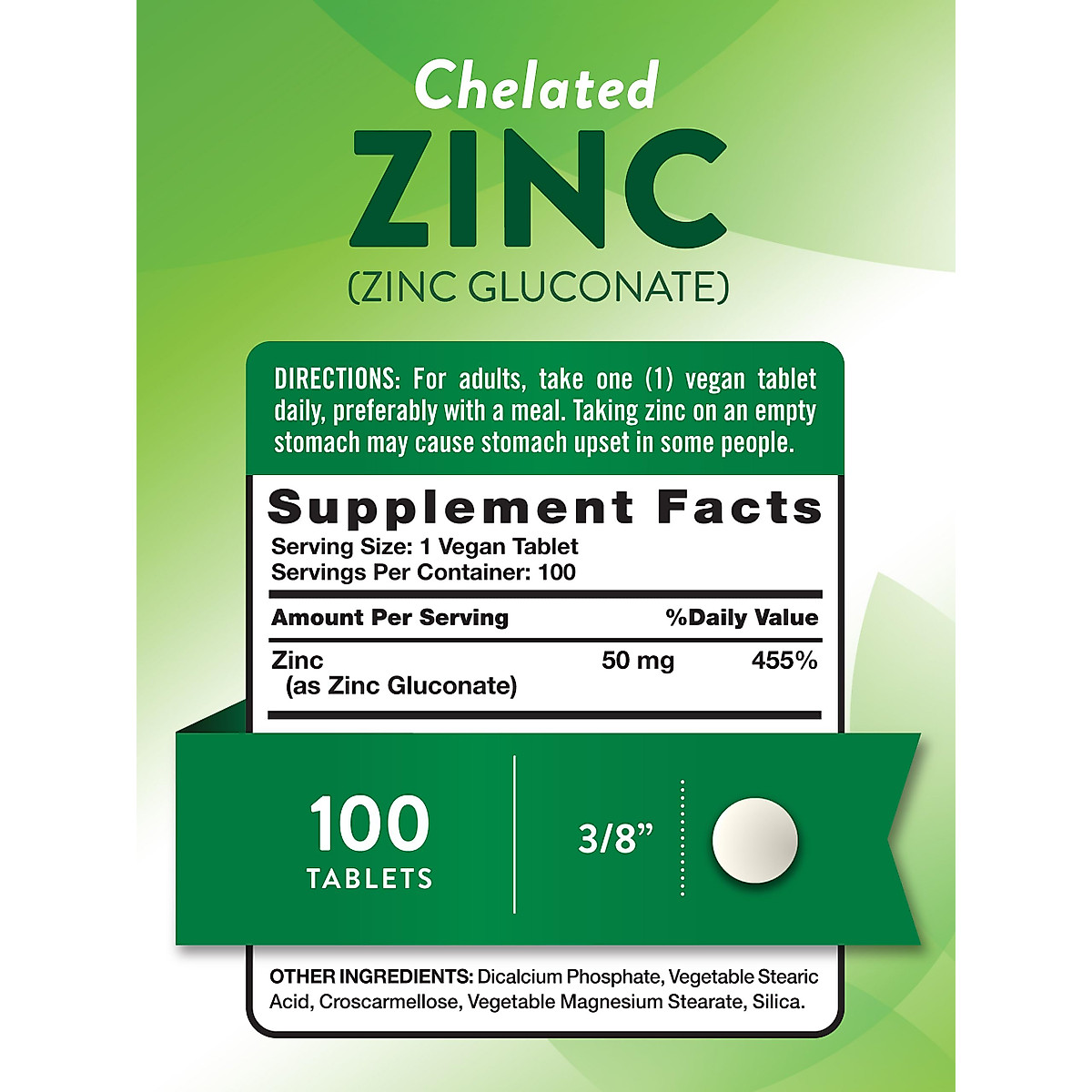 Nature's Truth Chelated Zinc 50mg | 100 Tablets | Essential Mineral Supplement | from Zinc Gluconate | Vegetarian, Non-GMO, Gluten Free