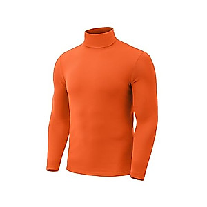 Zengjo Turtleneck Men Thermal Long Sleeve(Orange,L)