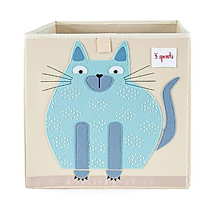 3 Sprouts Large 13 Inch Square Children's Foldable Fabric Storage Cube Organizer Box Soft Toy Bin 2 Piece Bundle with Blue Cat, Polka Dot Sheep Design