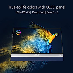 ASUS ZenScreen OLED 13.3” 1080P Portable USB Monitor (MQ13AH) - Full HD, 100% DCI-P3, 1ms, Delta E < 2, HDR-10, Eye Care, USB Type-C, Mini HDMI, Tripod Mountable, Smar Case, External Screen for Laptop