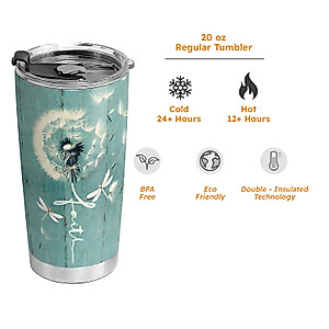20oz Dandelion Dragonfly Faith Tumbler, Way Maker Miracle Worker Promise Keeper, Religious, Christian Gifts for Women, Stainless Steel Double Wall Vacuum Insulated Coffee Mug, Travel Cup with Lid