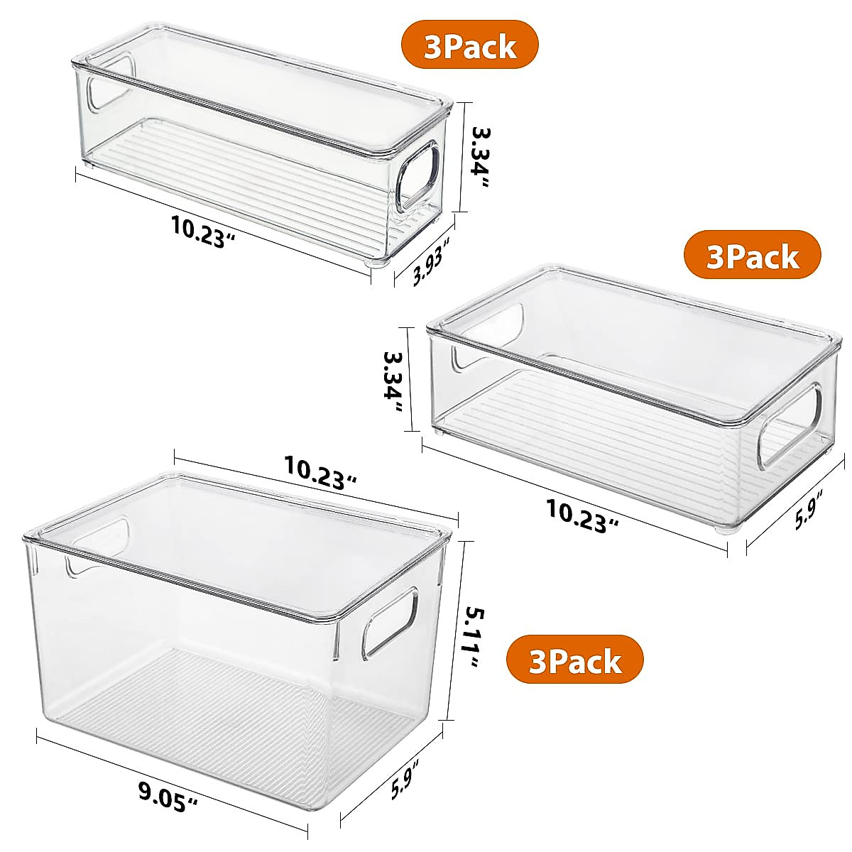 Refrigerator Organizer Bins with Lids, 9 Pack Plastic Freezer Organizer Bins for Fridge, Kitchen, Cabinets - Clear Pantry Organization and Storage Bins Fridge Organizers by GOLIYEAN