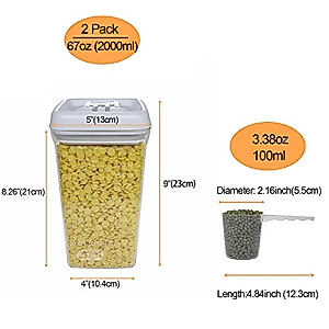 BPFY 2 Pack Large Cereal Containers Storage Set, 2 L/67 oz Plastic Airtight Food Storage Containers with Lids for Kitchen & Pantry Organization (White Lids)
