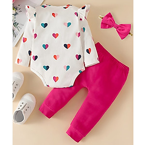 Fullfamous Baby Girl Clothes Gifts Outfits,Fall Winter Long Sleeve Romper and Pant Set Raspberry Heart 6-12 months