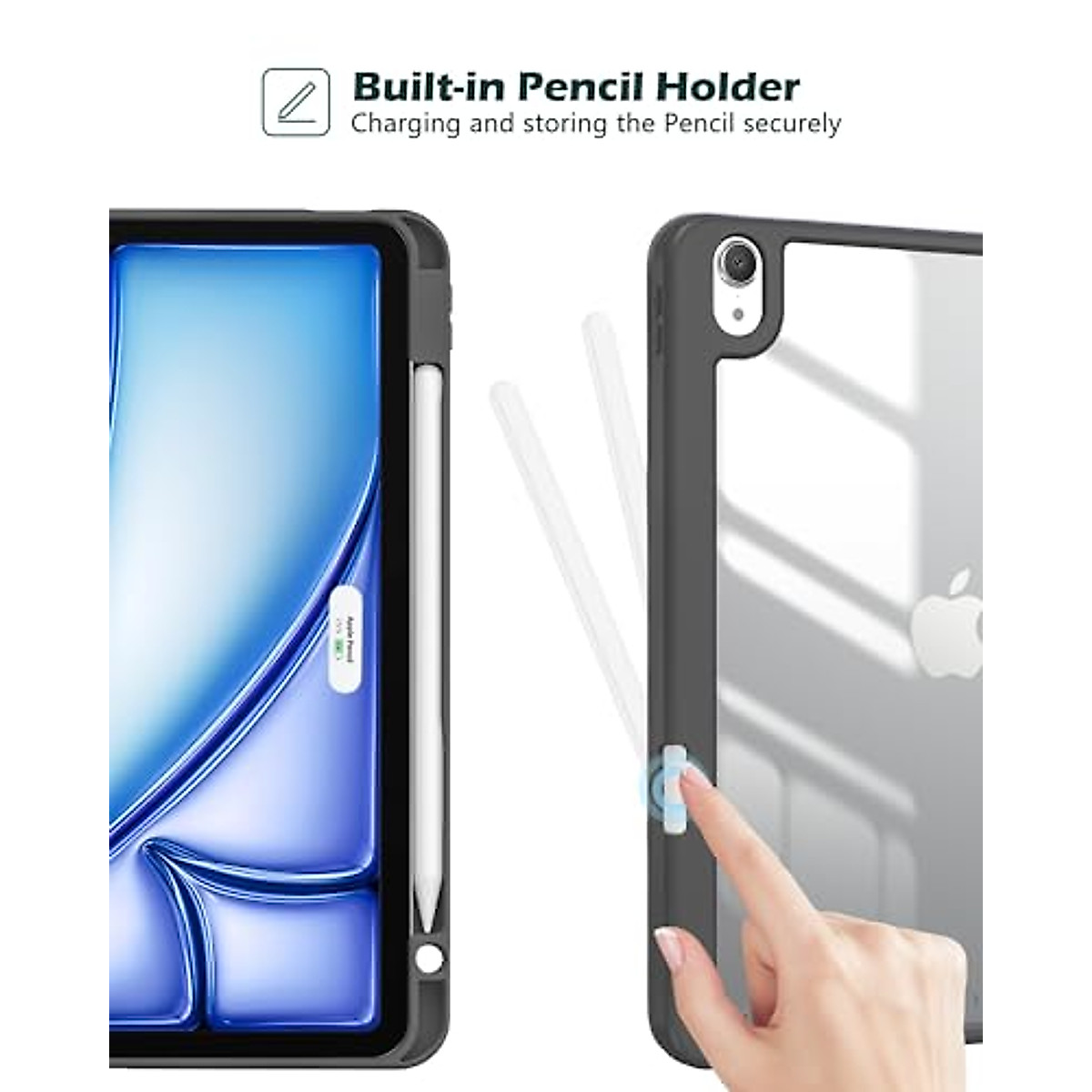 ProCase Case for iPad Air 4 Generation 10.9 Inch 2020, TPU Shockproof Border and Translucent PC Frosted Back Case Cover Protective Case with Pen Holder - Black, PC-08363119