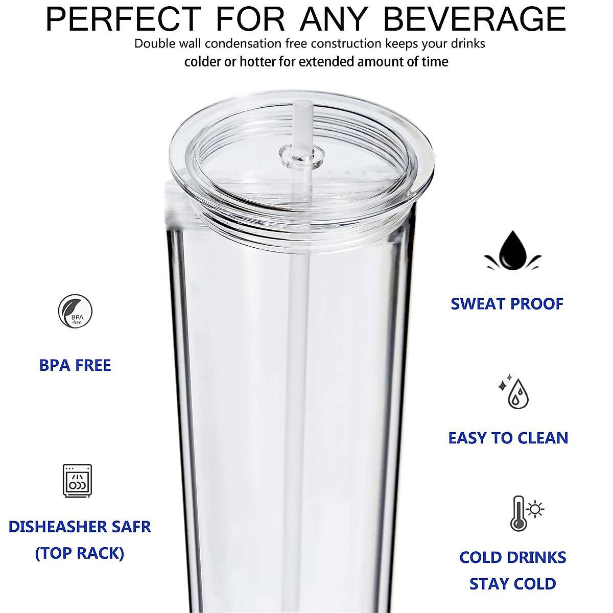 Suertestarry Insulated Tumblers Double Wall Clear Plastic Tumblers 3 Pack 24oz Tumblers with Lids and Straws,Reusable Cups With Straw,Perfect for Parties, Birthdays,Gifts (Transparent 3 Packs)