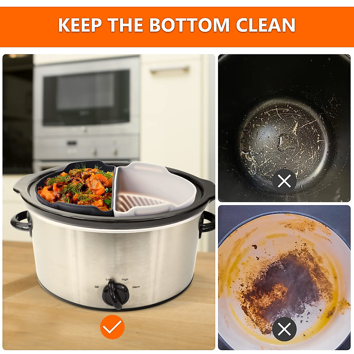 Lineware Slow Cooker Divider Liners for 6-8 QT Crockpot, Silicone Reusable Compatible for Crock Pot Liners Divider Inserts,Dishwasher Safe, Oval Shape,Leakproof & Easy Clean，BPA Free(Upgraded Thicker)