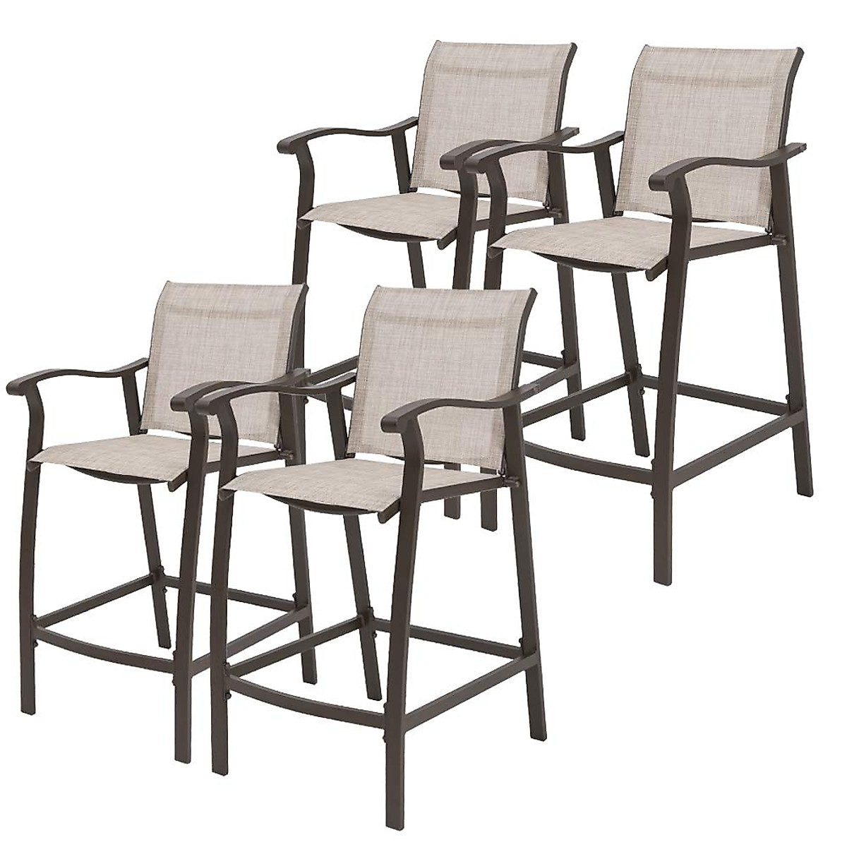 Crestlive Products Outdoor Counter Height Bar Stools Set of 4 Classic Patio Furniture Bar Chairs with Heavy Duty Aluminum Frame in Antique Brown Finish (Beige)