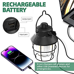 JINIU Rechargeable LED Camping Lantern, Mini Retro Camping Lights, 1000LM, Portable Waterproof 3 Light Modes (2700-6500K) Stepless Dimming Brightness, Hanging Tent Light for Camping, Power Outages