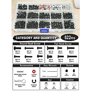 OGRC Tool Kit - Screwdriver Set (Flat, Phillips, Hex) RC Work Stand, 522PCS Screw Kit, Pliers Set, Body Reamer, Wrench, Tray, Repair Tools for RC Car Boat Quadcopter Helicopter – 26pcs (Black)