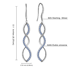 Aurora Tears Infinity Swirl Dangle Drop Twist Earrings Blue 925 Sterling Silver Women Crystal Spiral Hook Earrings Zirconia Gift Girls Dating Jewelry DE0062H
