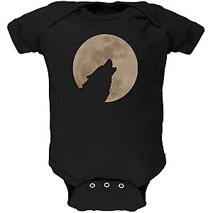 Wolf Howling Moon Silhouette Soft Baby One Piece Black 3 Month