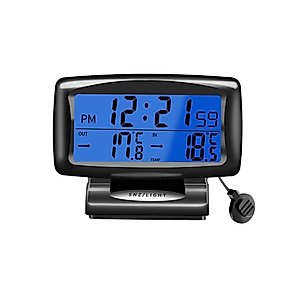Car Digital Clock Thermometer, Multi-Functional Car Dashboard Thermometer with Backlight Display Mini Car Clock Thermometer Monitor for Indoor and Outdoor