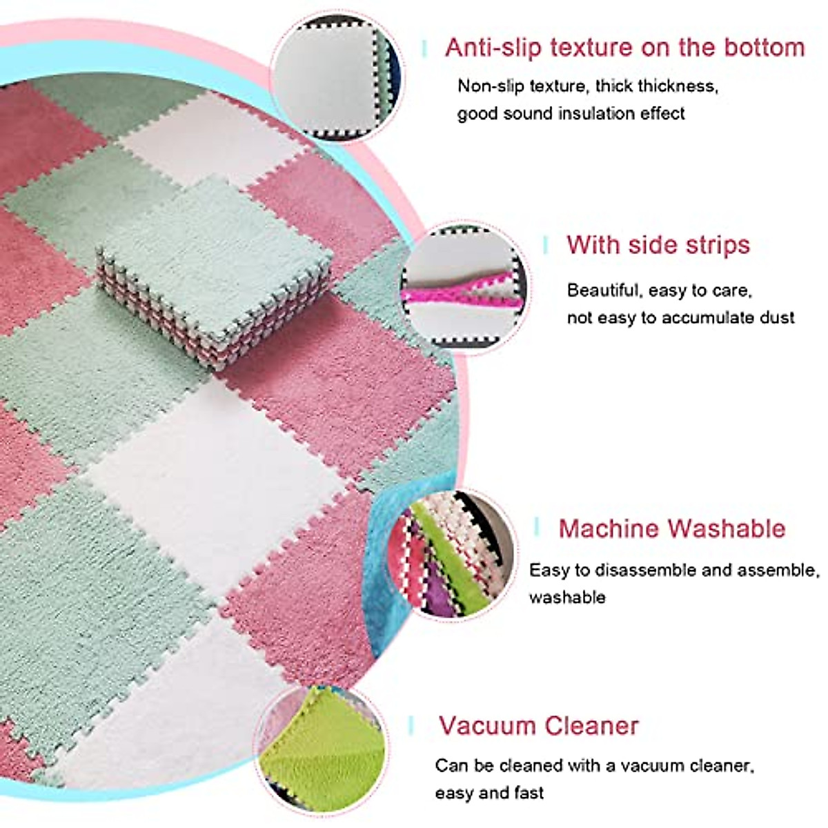 10pcs Plush Foam Floor Tiles, Square Foam Interlocking Carpet Tiles, 11.8x11.8 Inch Splicing Carpet Tiles Puzzle Play Mats for Floor for Bedroom(Color:Blue)