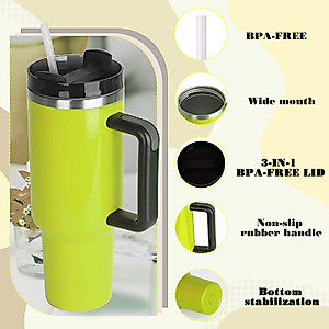 HIZEE Insulated 40oz Sublimation Tumbler with Handle&Straw &Lid - Cupholder Friendly Travel Mug - Insulated Stainless Steel Double Wall Spill Proof Water Bottle - Gifts for Women Men Him Her （yellow ）