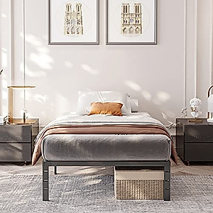 zunatu 14 Inch Twin Metal Bed Frame Foundation No Box Spring Needed Heavy Duty Tall Platform with Large Storage Easy Assembly Mattress Noise Free, Black