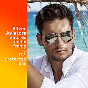 Skeleteen Silver Mirrored Aviator Sunglasses - Military Style Mirror Sun Glasses with Metal Frame and UV 400 Protection