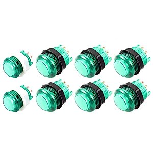 Arcity 8 Pcs Arcade LED Push Buttons Illuminated Light 6 × 30mm Buttons + 2 × 24mm Buttons with Built-in Microswtich for Arcade Machine Video Game Console DIY Jamma MAME Raspberry Green New