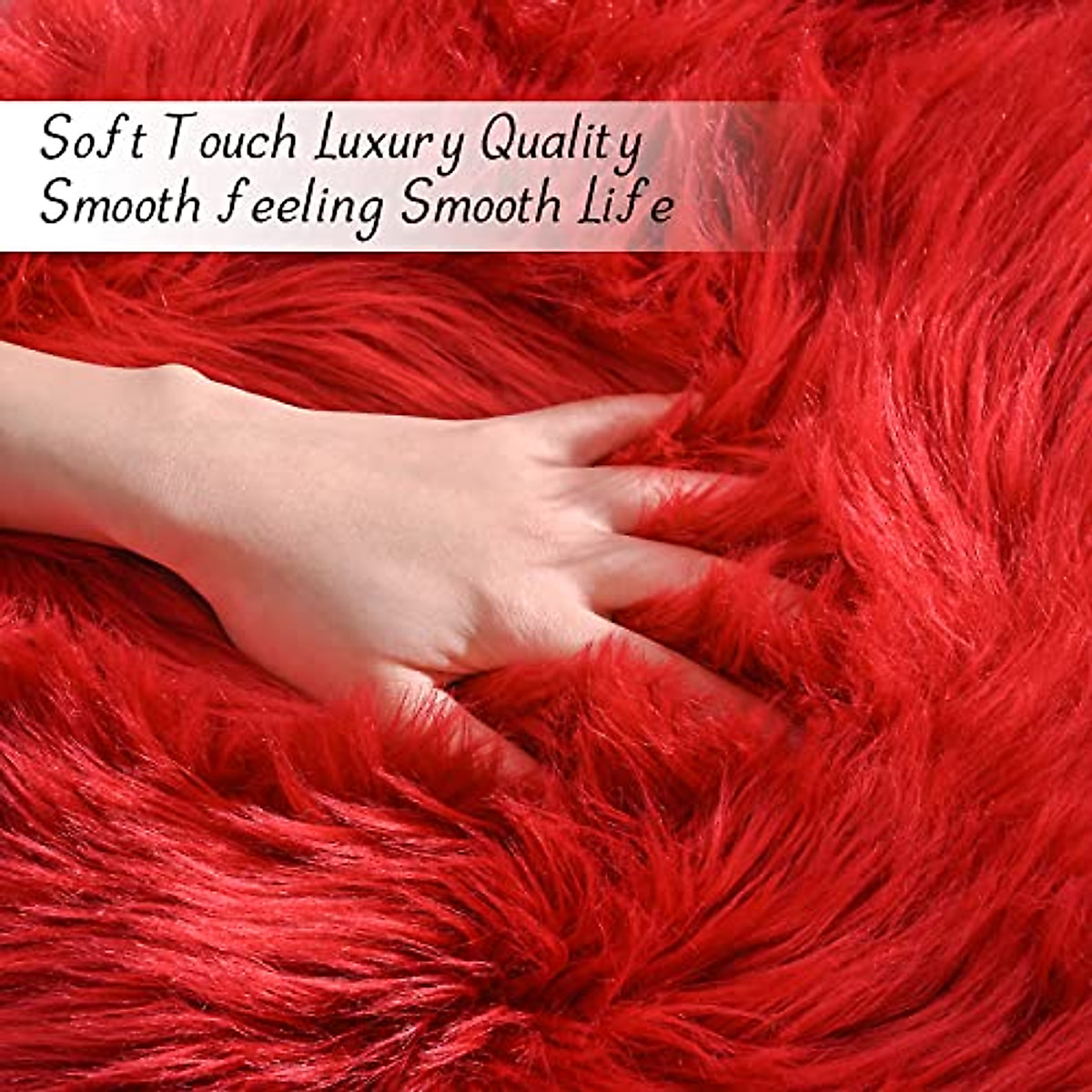 BENRON Red Sheepskin Fluffy Rug 3x5 FT, Luxury Faux Fur Rugs for Kids Girls Nursery Living Room Christmas Decor Shag Furry Carpet