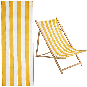 GORGECRAFT 44x17 Beach Sling Chair Replacement Canvas 1mm Thick Yellow and White Stripes Outdoor Furniture Folding Sling Lounge Chair Fabric Patio Sling Chairs Cloth for Sunbathing Garden Courtyard
