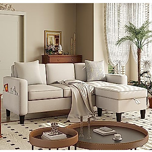 Youmumeub Convertible Sectional Sofa Couch, L-Shaped Couch 3-Seat Sofa with Storage Reversible Chaise, Sectional Couches for Living Room, Apartment and Small Space (Beige)
