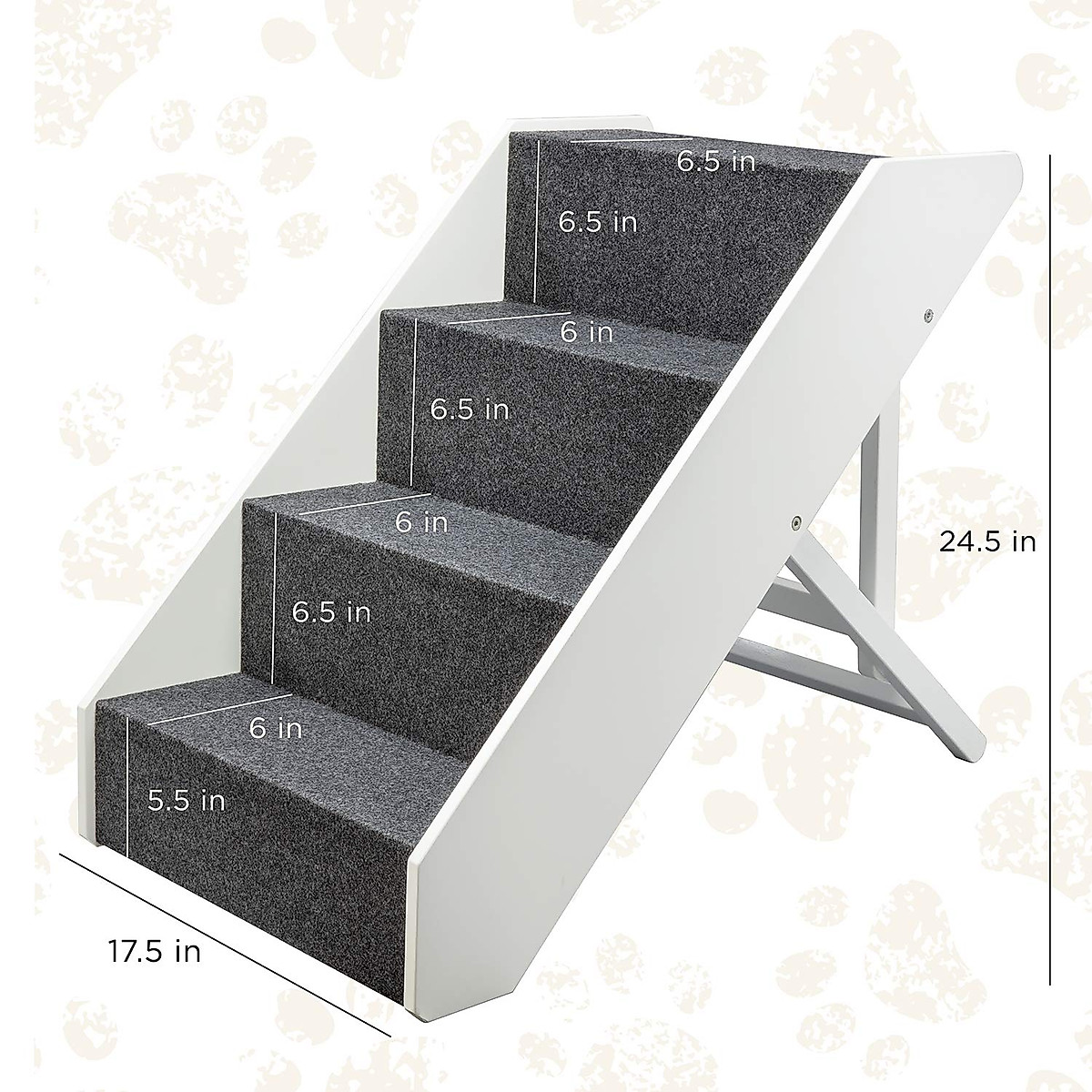 Arf Pets Wood Dog Stairs, 4 Levels Height Adjustment Wide Pet Steps, Foldable, White