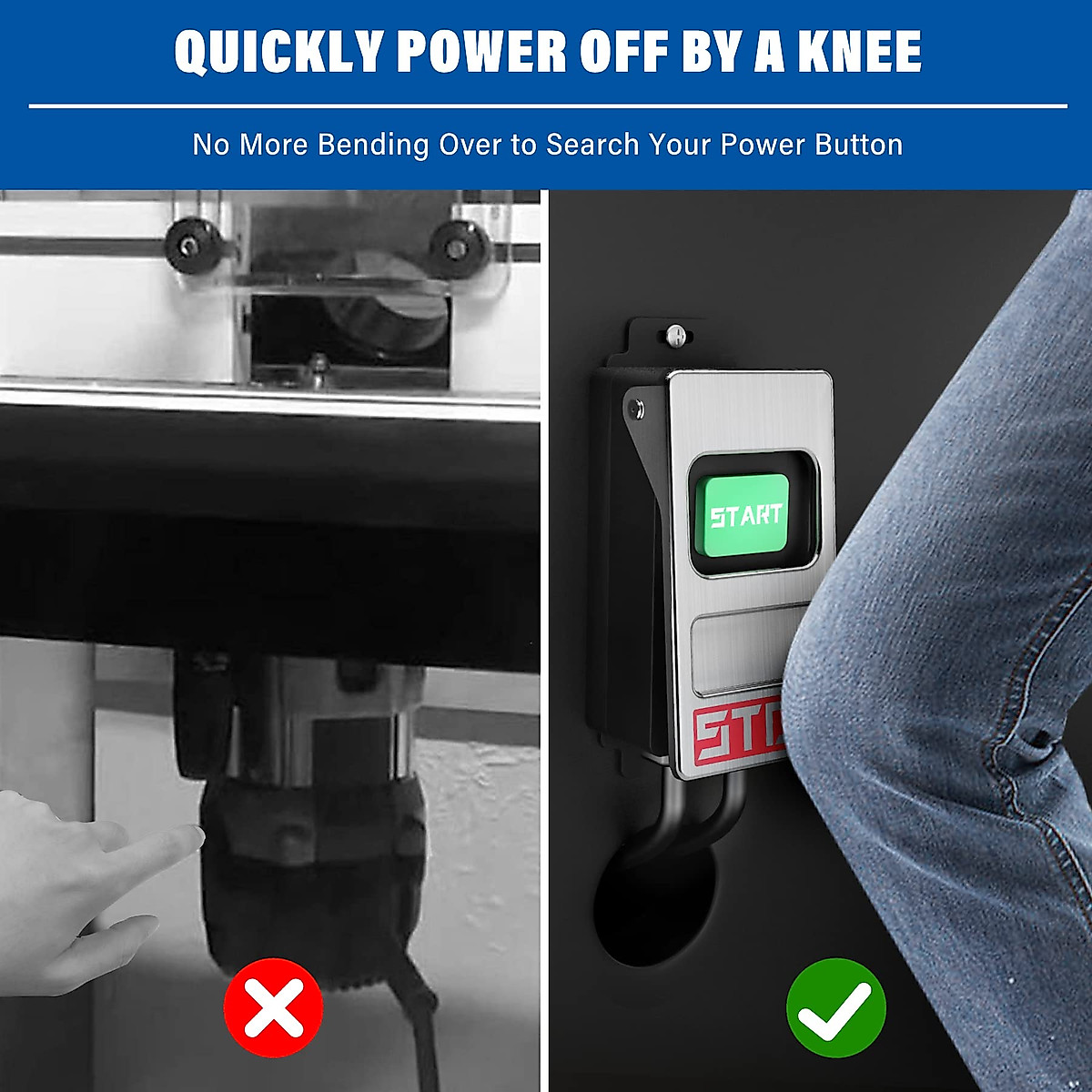 CLEESINK Single Phase On/Off Switch, Router Table Switch with Large Stainless Steel Stop Sign Paddle Easy Visibility and Contact for Quick Power Off for Table Saws and Other Small Machinery