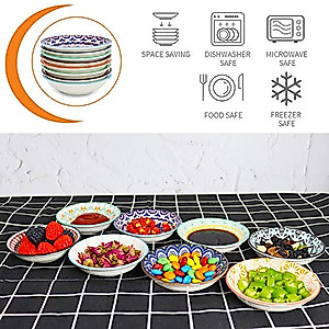 Farielyn-X 3 oz Round Soy Sauce Dipping Bowls Set of 8, Porcelain Side Dishes/Plates for Snack Sushi Ketchup Condiments Appetizer Dessert, 4 Inch Small Pinch Bowls for Kitchen Prep, Assorted Patterns