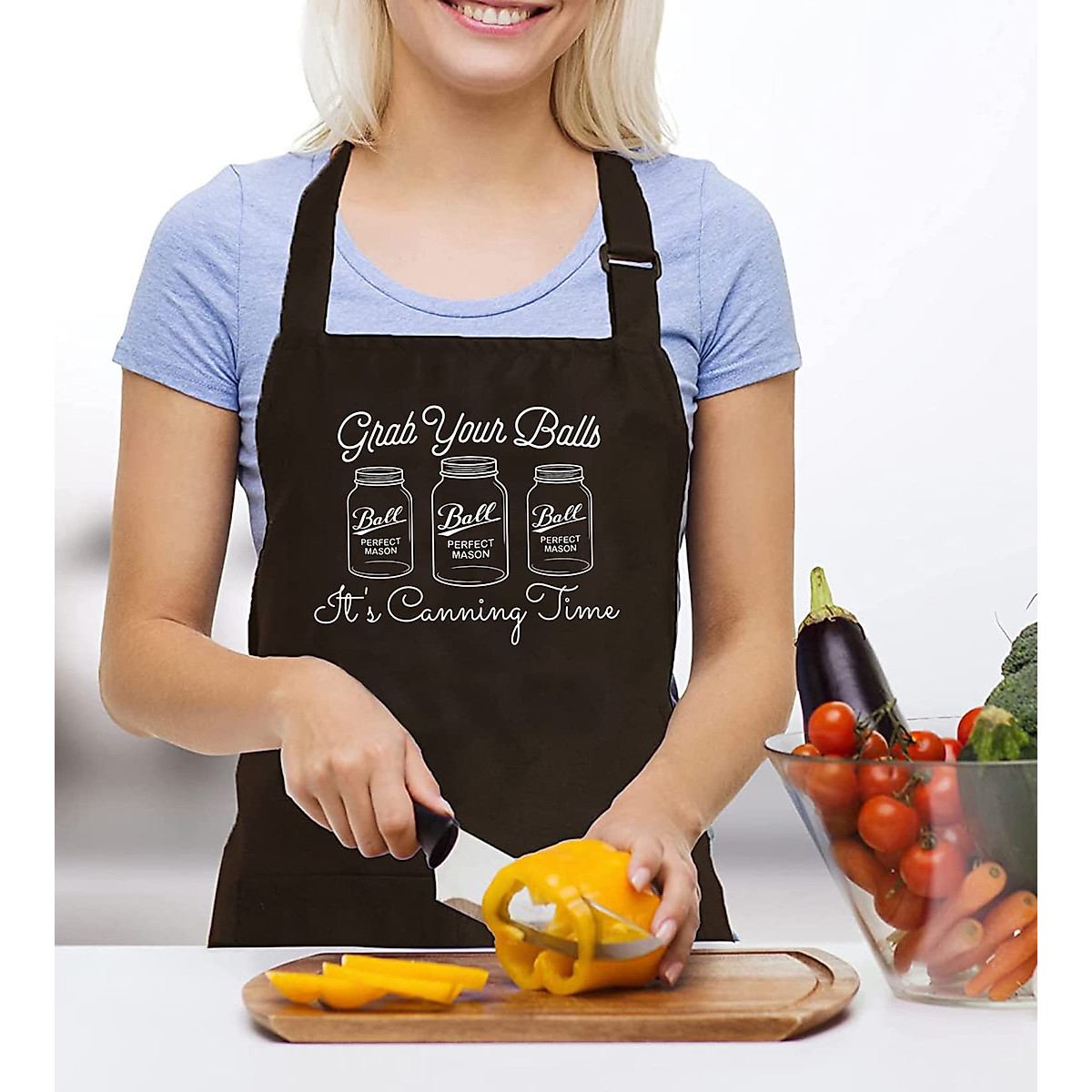 GXVUIS Grab Your Balls It's Canning Time Aprons for Women with 2 Pockets Waterproof Adjustable Bib Kitchen Cooking BBQ Apron Brown